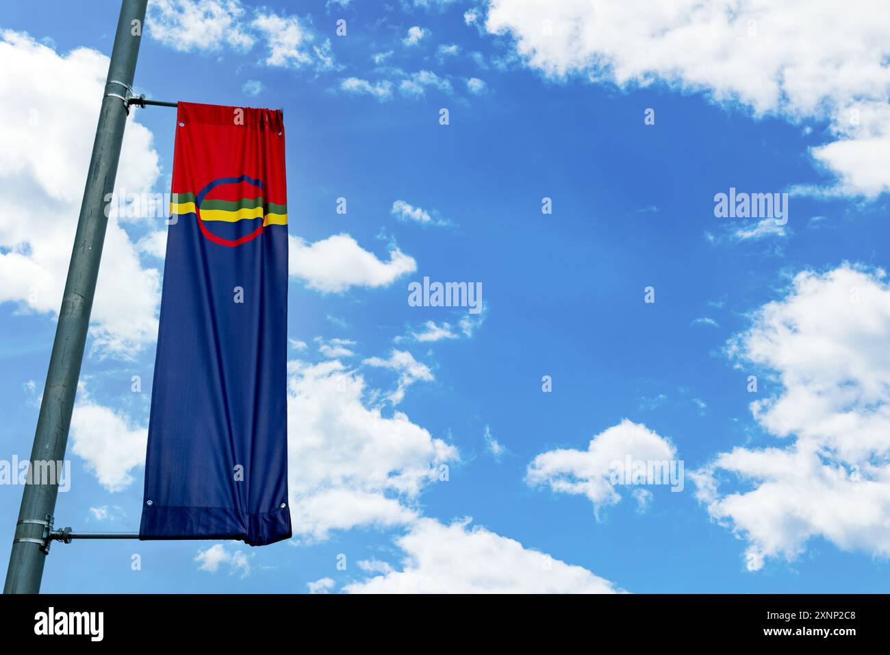 Sami nation flag in Nordland, Norway. Sami flag is the flag of Sami ...