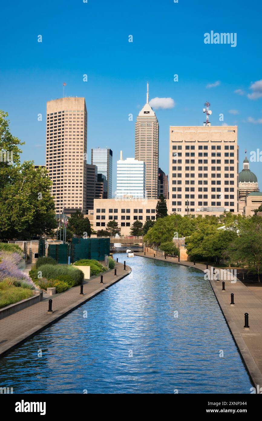 Downtown Indianapolis Indiana skyline with canal walk in view Stock ...