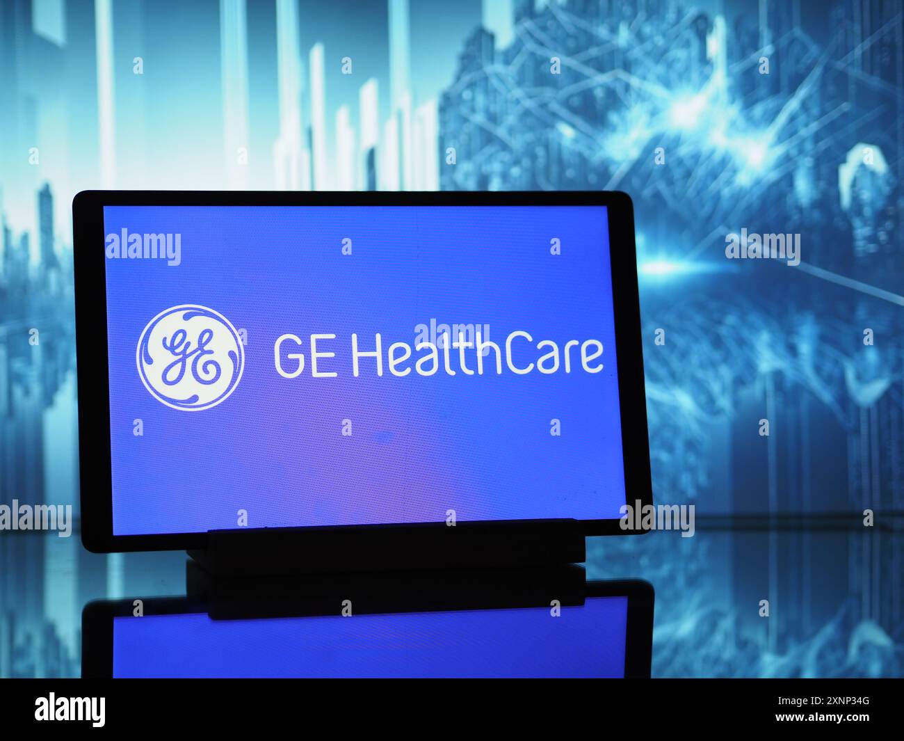 In this photo illustration, GE HealthCare Technologies, Inc. logo seen ...