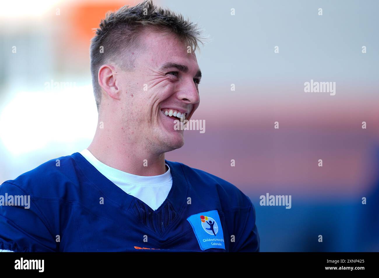 Denver Broncos quarterback Bo Nix (10) takes part in drills during an ...