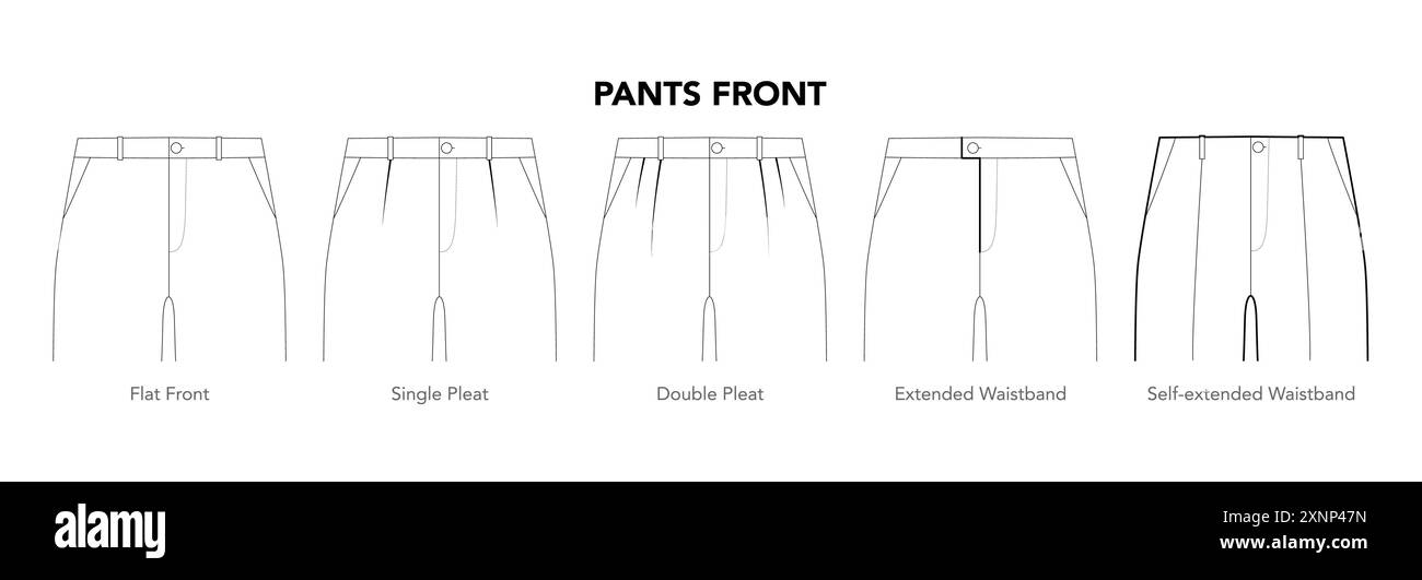 Set of Pants Front details - Flat, Single Double Pleat, Self Extended ...