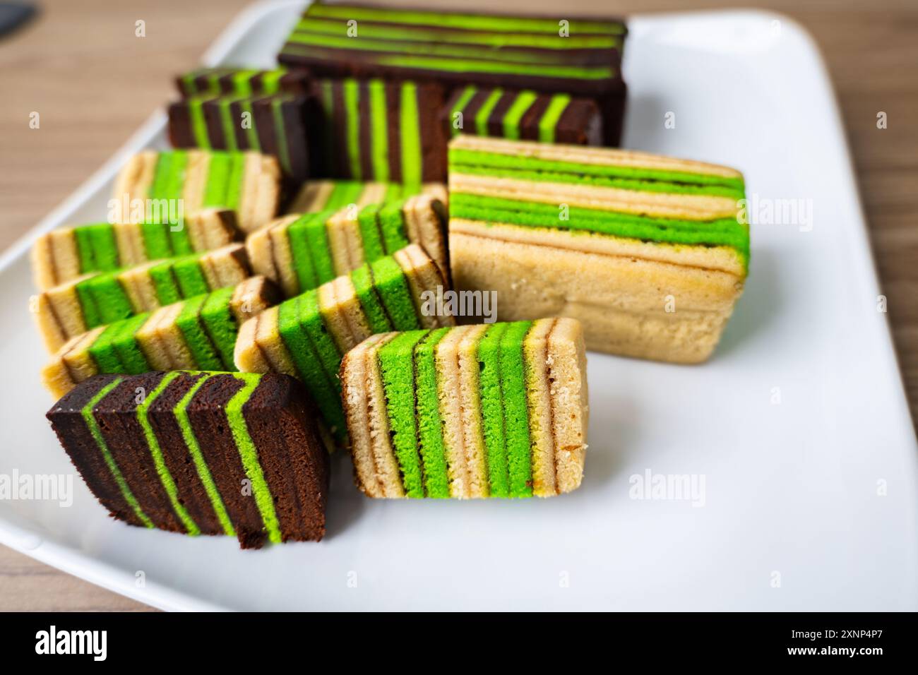 close-up of Kek Lapis Sarawak, traditional layered cake very popular in ...