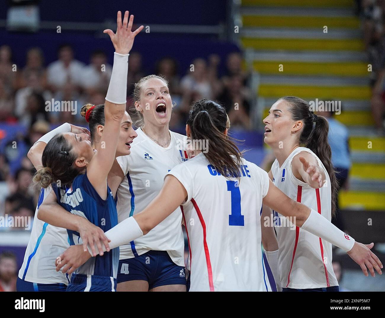Paris, France. 1st Aug, 2024. Team France celebrate scoring during the ...
