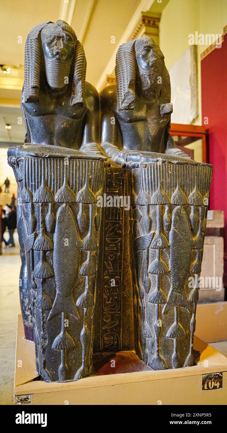 Cairo,Egypt,December 31,2019-Twin statue of Pharoah Amenemhat III as ...