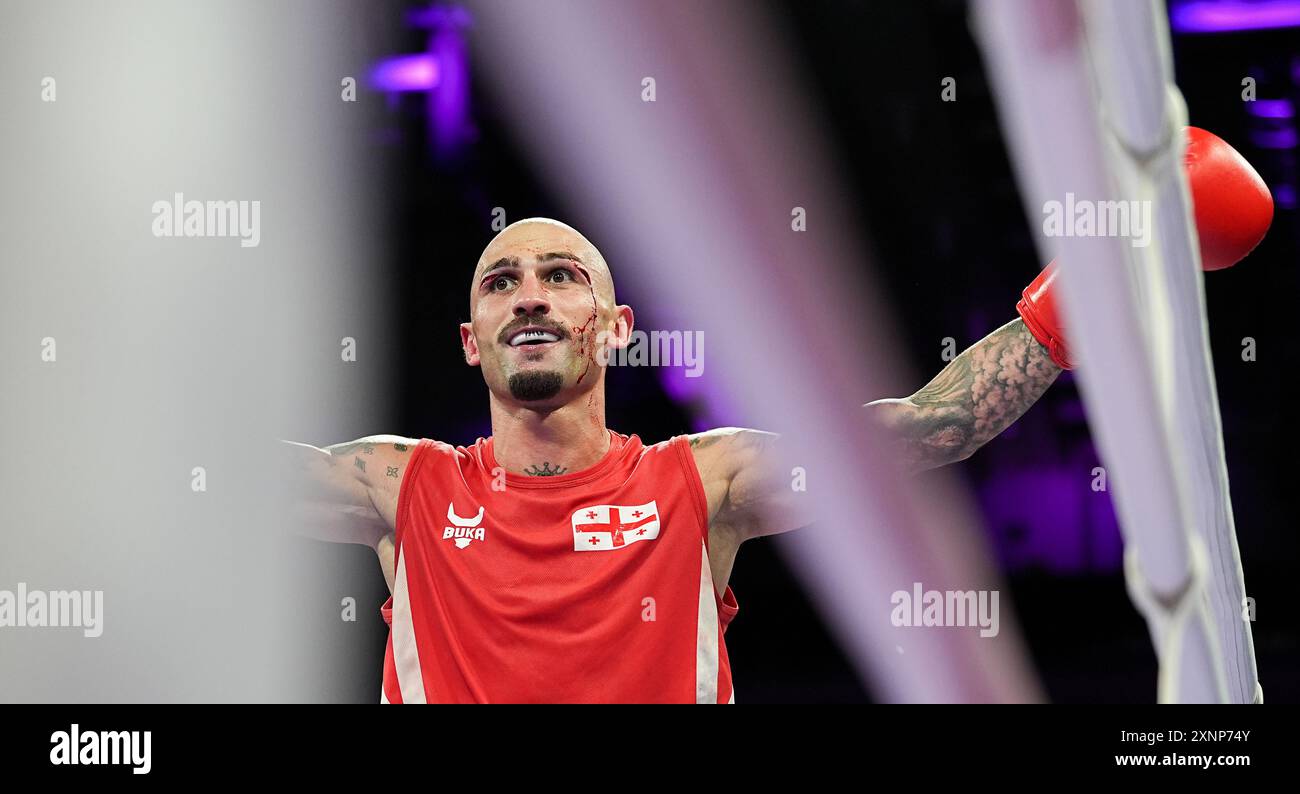 Paris, France. 1st Aug, 2024. Lasha Guruli of Georgia celebrates after ...