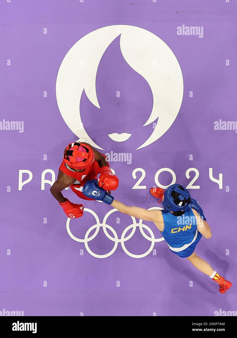 Paris, France. 1st Aug, 2024. Yang Liu (R) of China competes with ...