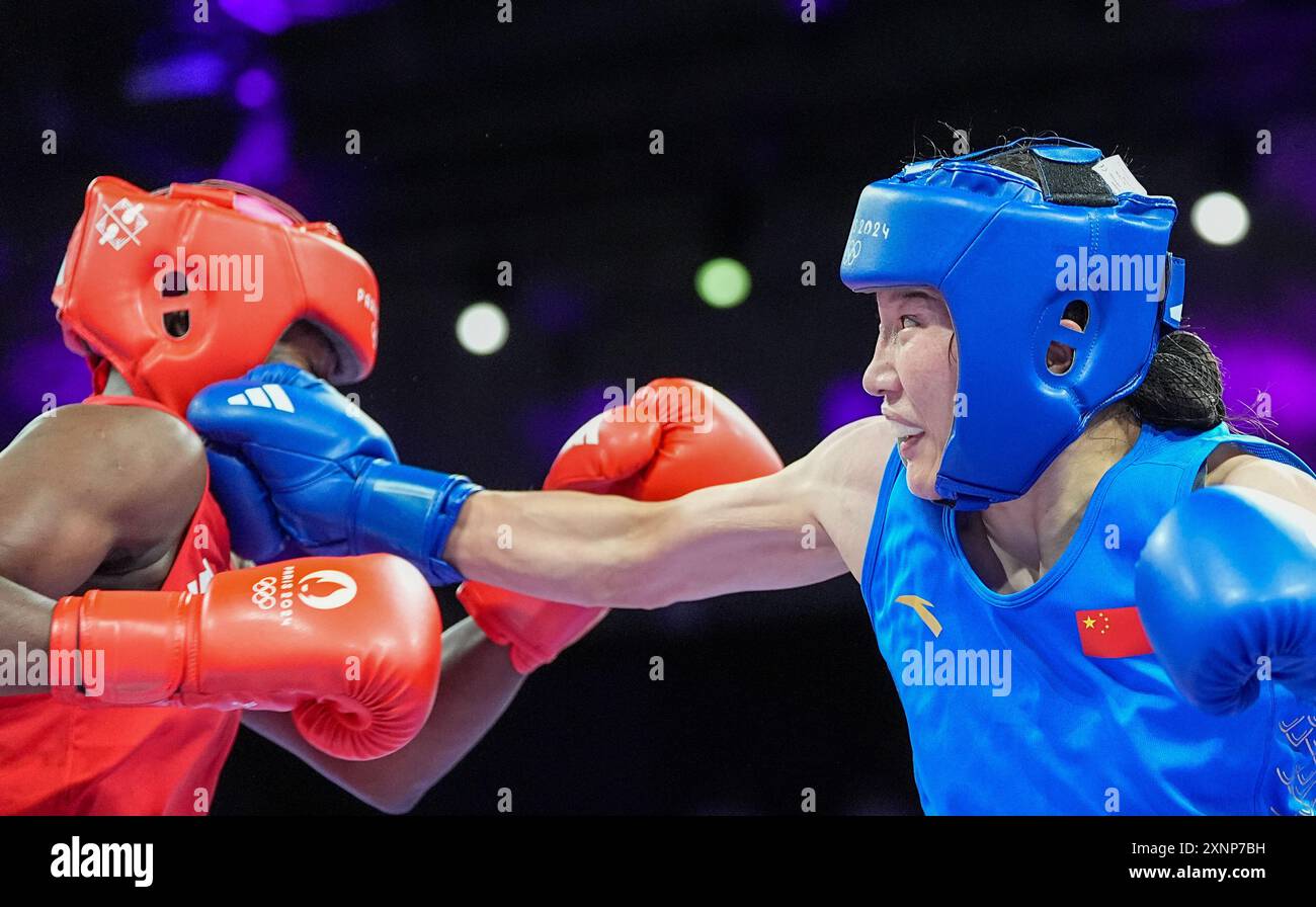 Paris, France. 1st Aug, 2024. Yang Liu (R) of China competes with ...