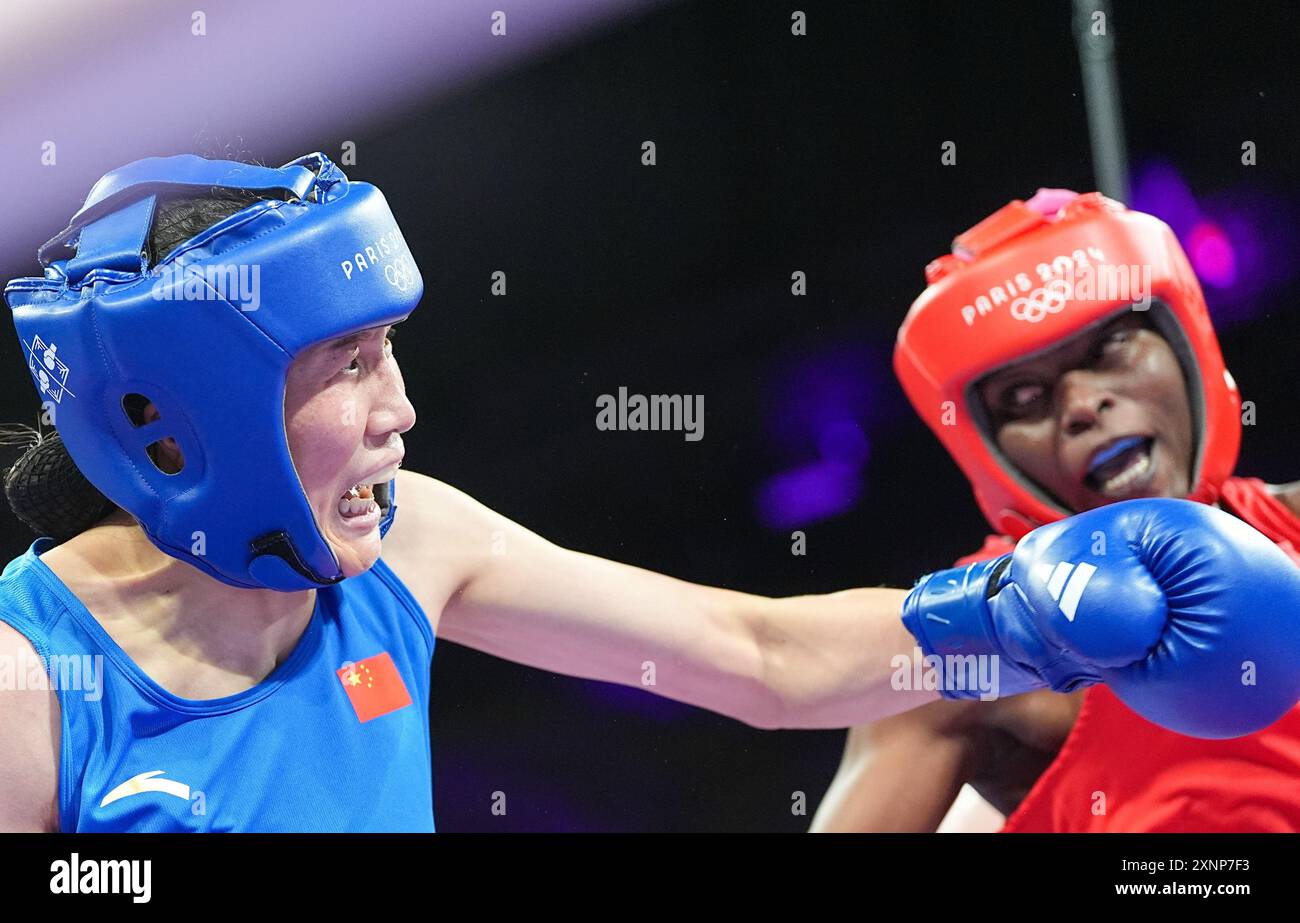 Paris, France. 1st Aug, 2024. Yang Liu (L) of China competes with ...
