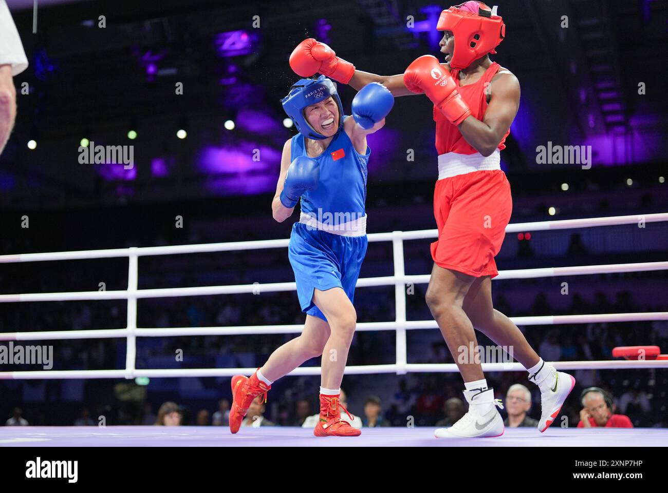 Paris, France. 1st Aug, 2024. Yang Liu (L) of China competes with ...