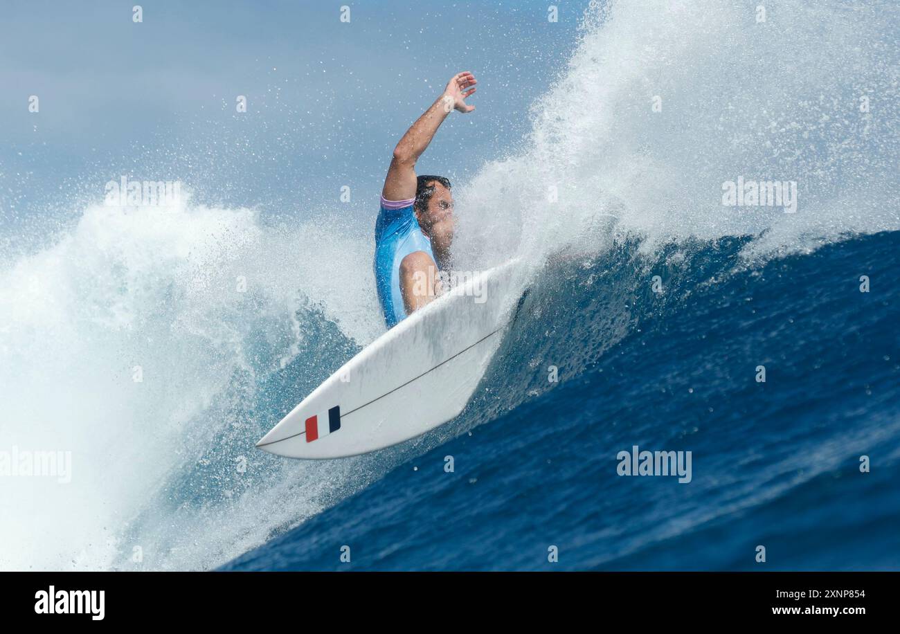 France's Joan Duru surfs during the quarter finals of the 2024 Summer ...