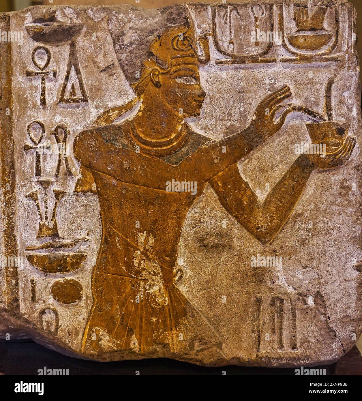 Cairo,Egypt,December 31,2019-Painted limestone block showing Pharoah ...