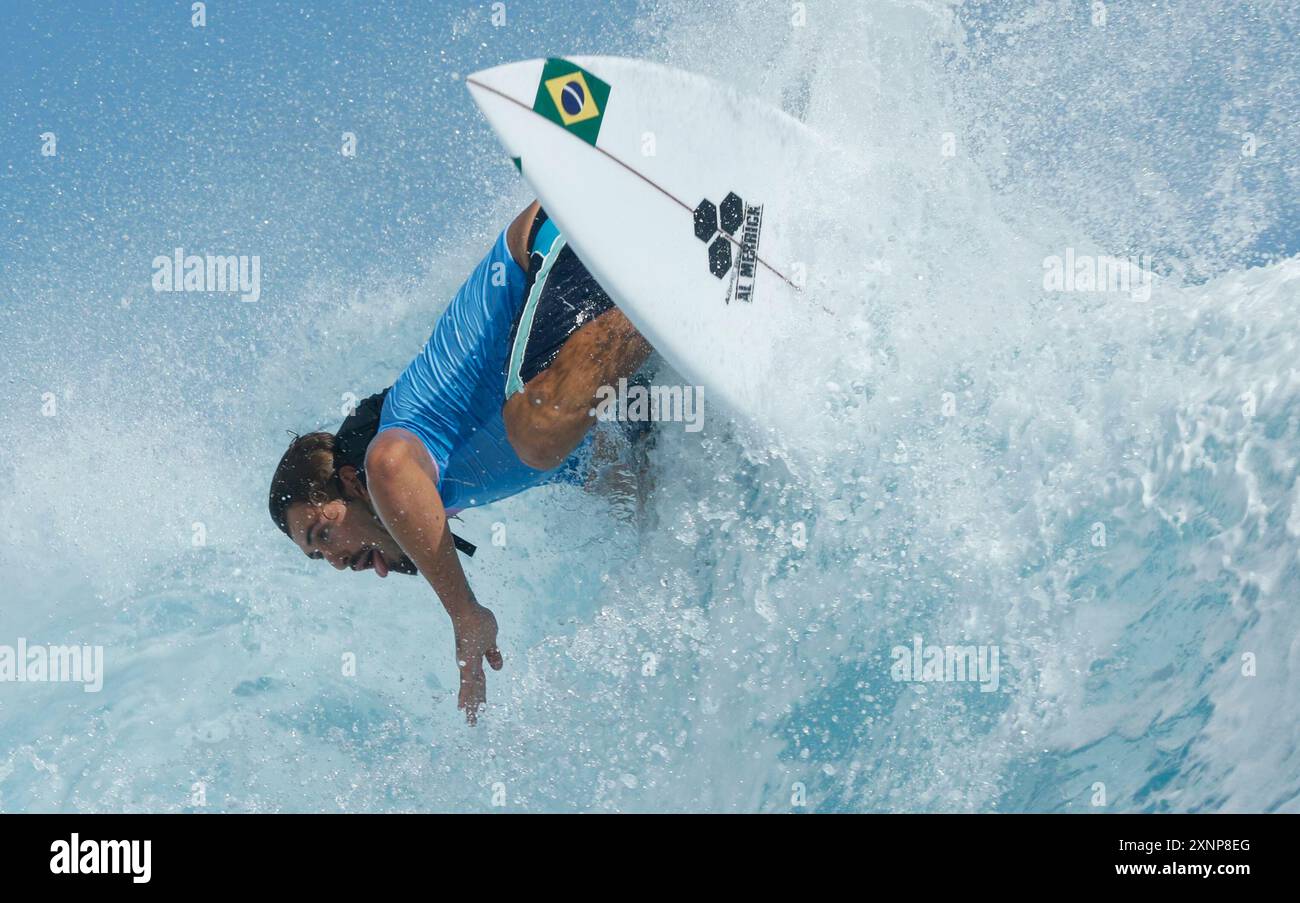 Brazil's Joao Chianca surfs during the quarter finals of the 2024 ...