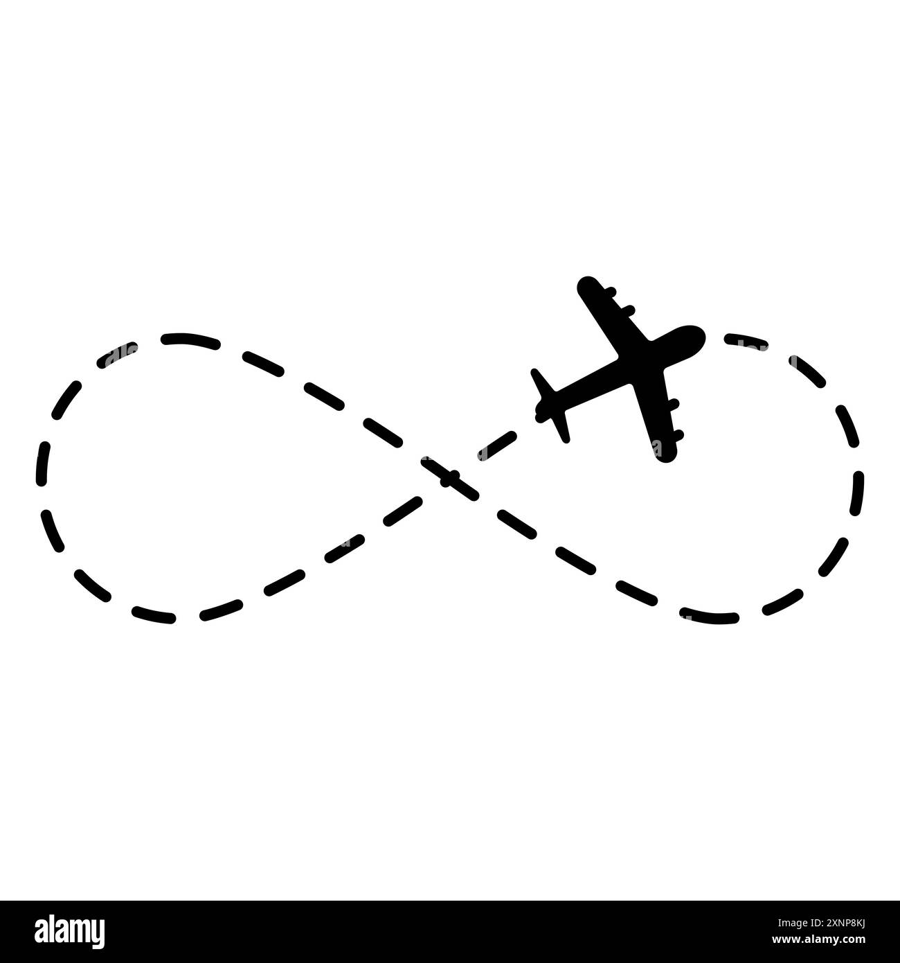 Airplane infinity route. Vector flight path. Black and white. Dotted ...
