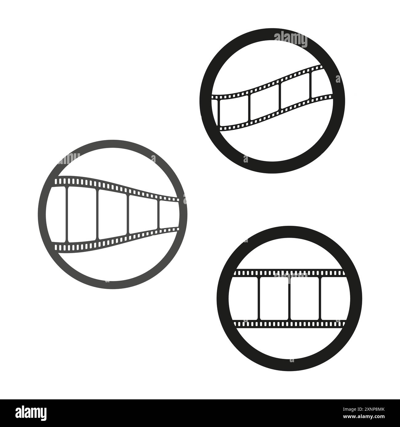 Film reel icons. Three circular designs. Simple vector art. Black and ...