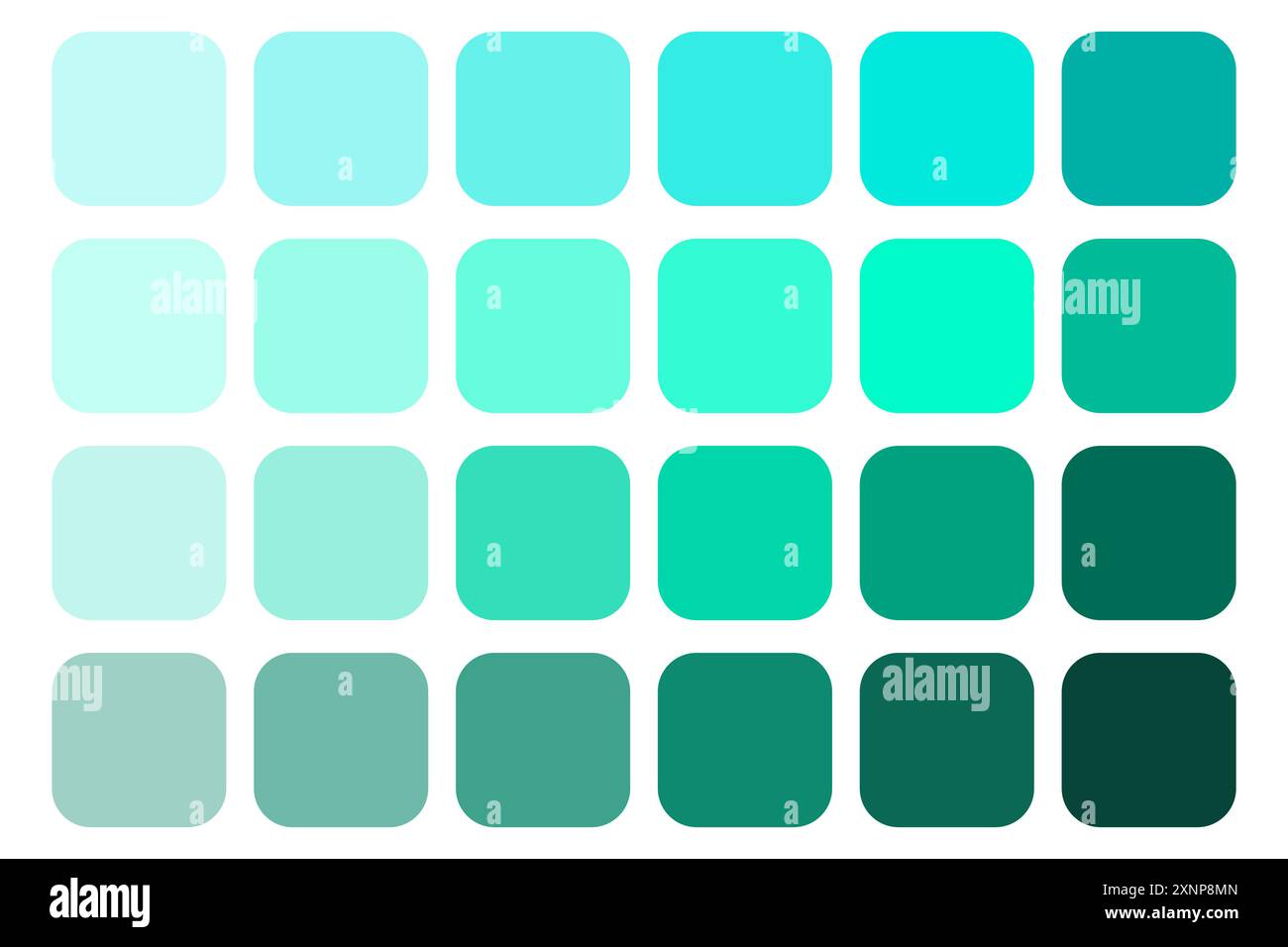 Cyan gradient palette. Square color swatches. Various shades of cyan ...