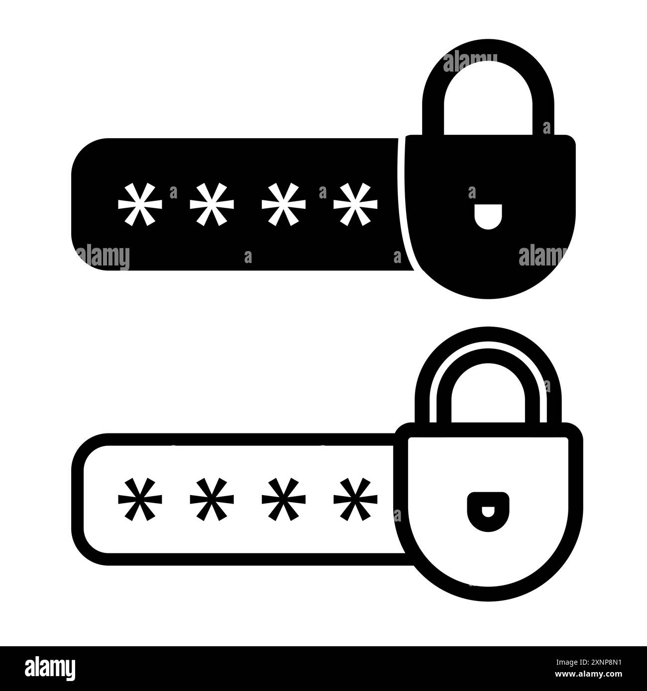 Password lock icons. Black silhouettes with asterisks. Simple security ...