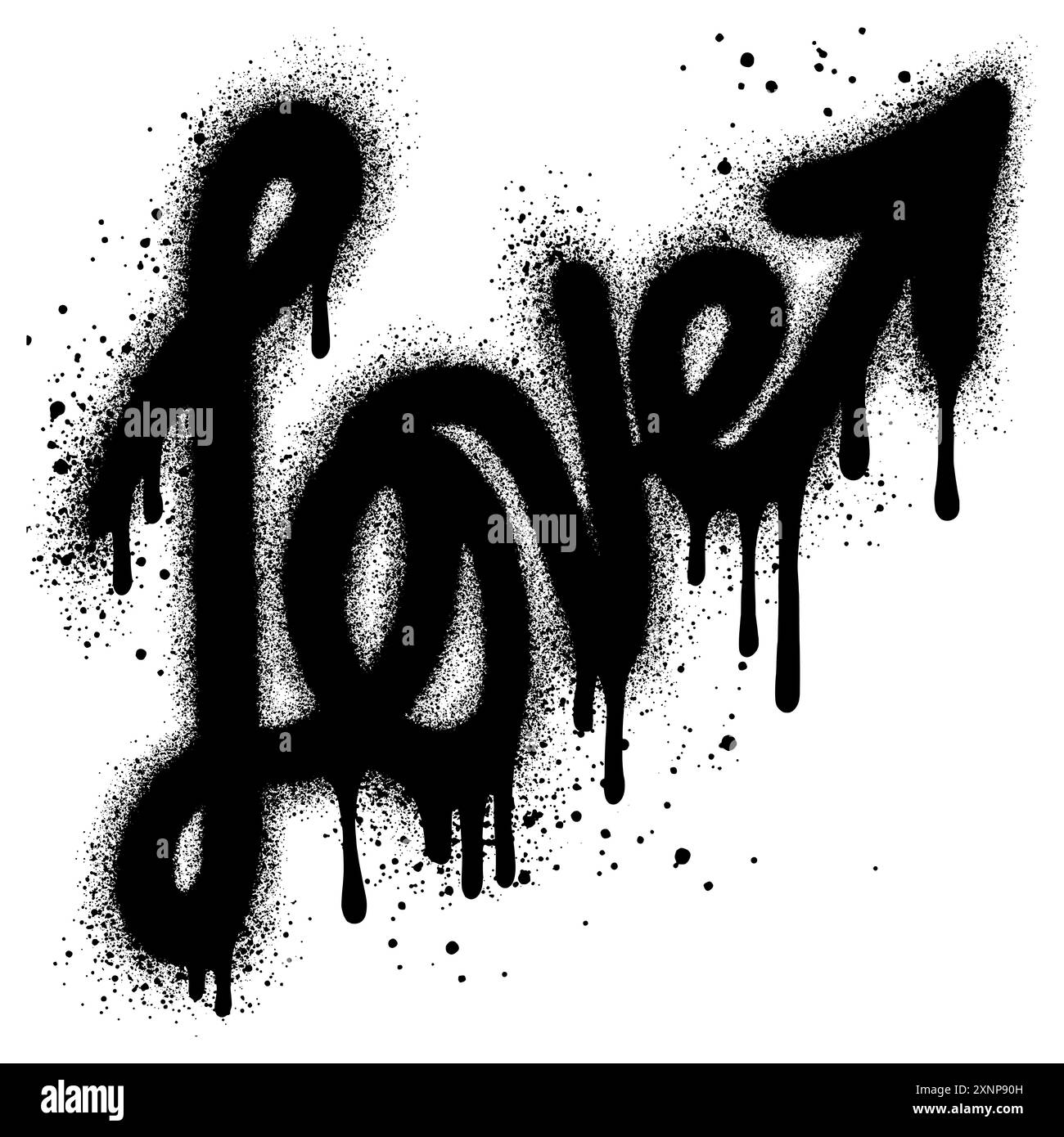 Sprayed love font graffiti with over spray in black over white.Vector ...