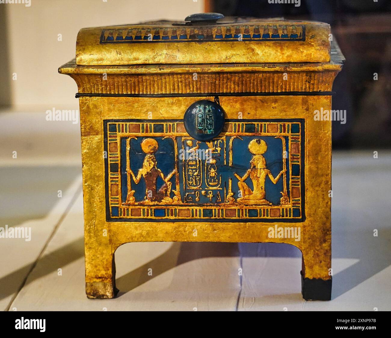 Cairo,Egypt,December 31,2019-Front view of the gilded wooden box from ...