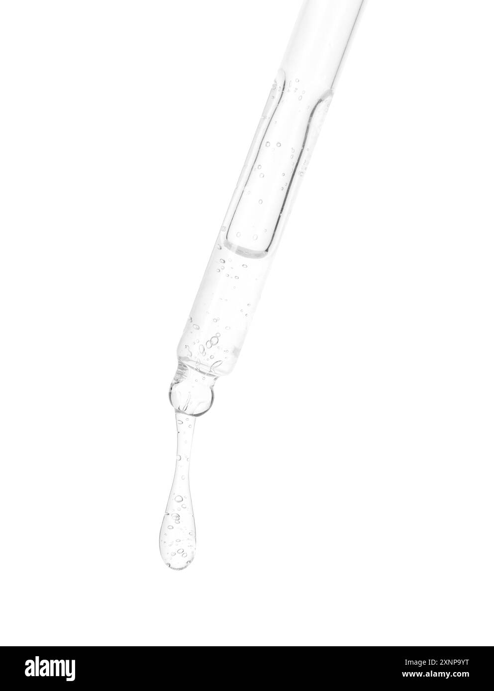 Dripping cosmetic serum from pipette on white background Stock Photo ...