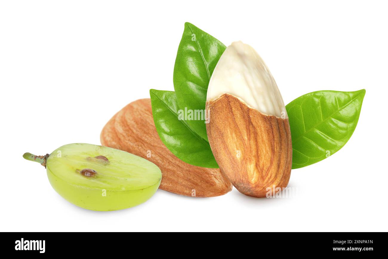 Almond nuts and green grape isolated on white Stock Photo - Alamy