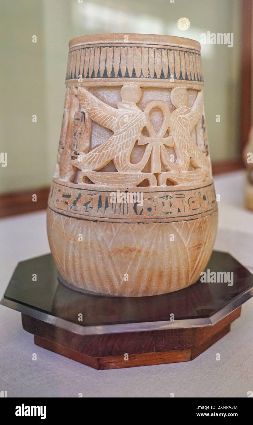 Cairo,Egypt,December 31,2019-Alabaster vase for unguents embellished ...
