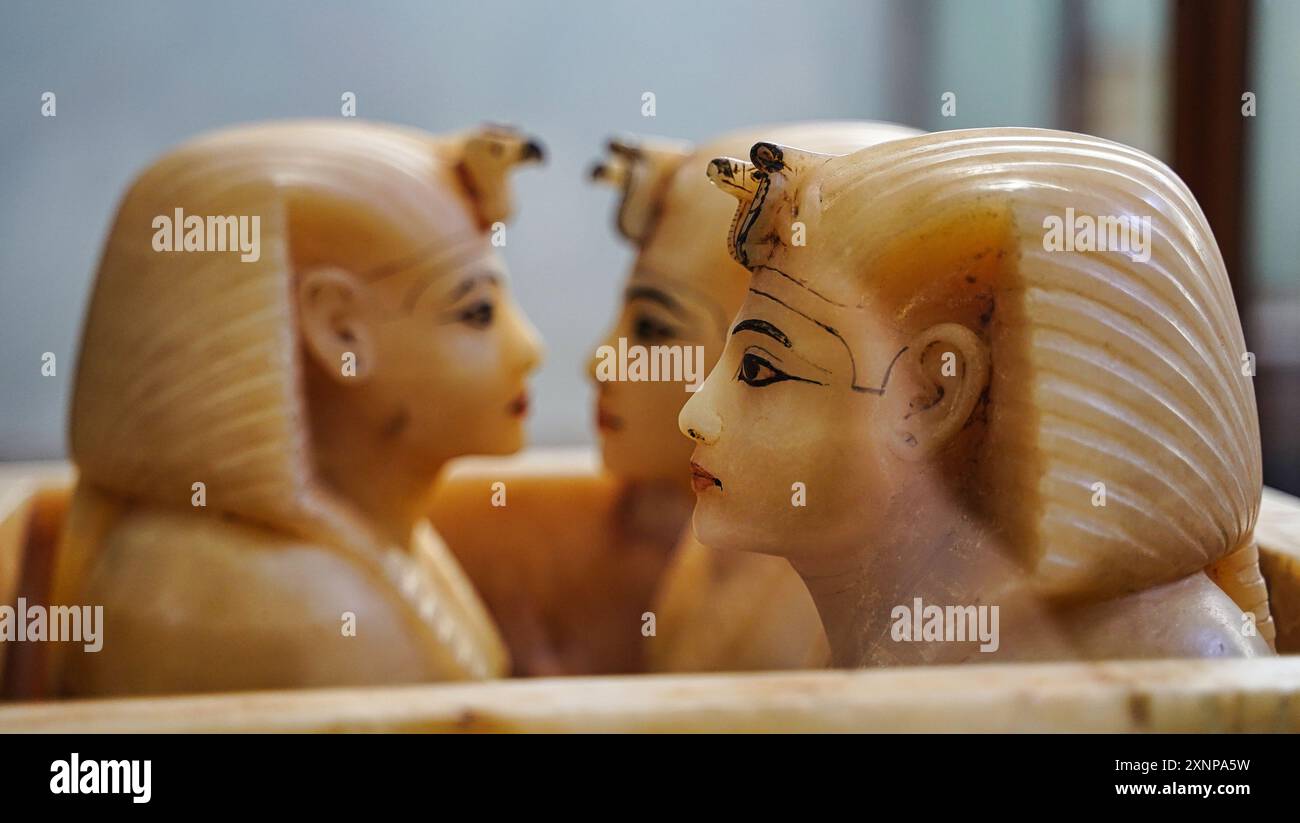Cairo,Egypt,December 31,2019-Close up of the Alabaster canopic jars ...