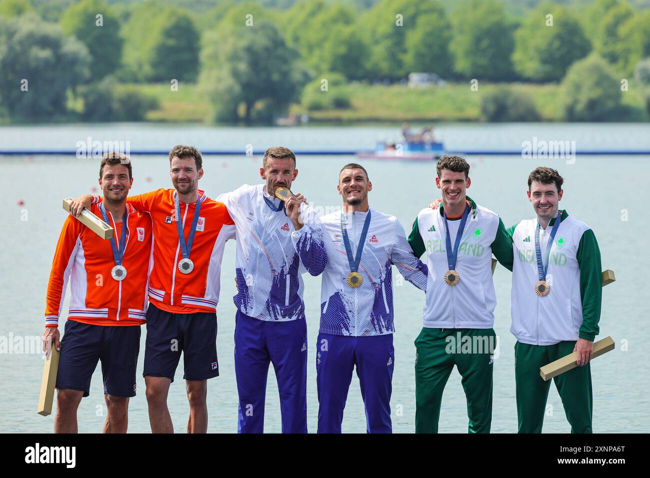 Vaires Sur Marne. 1st Aug, 2024. (L to R)Netherlands' silver medalists ...