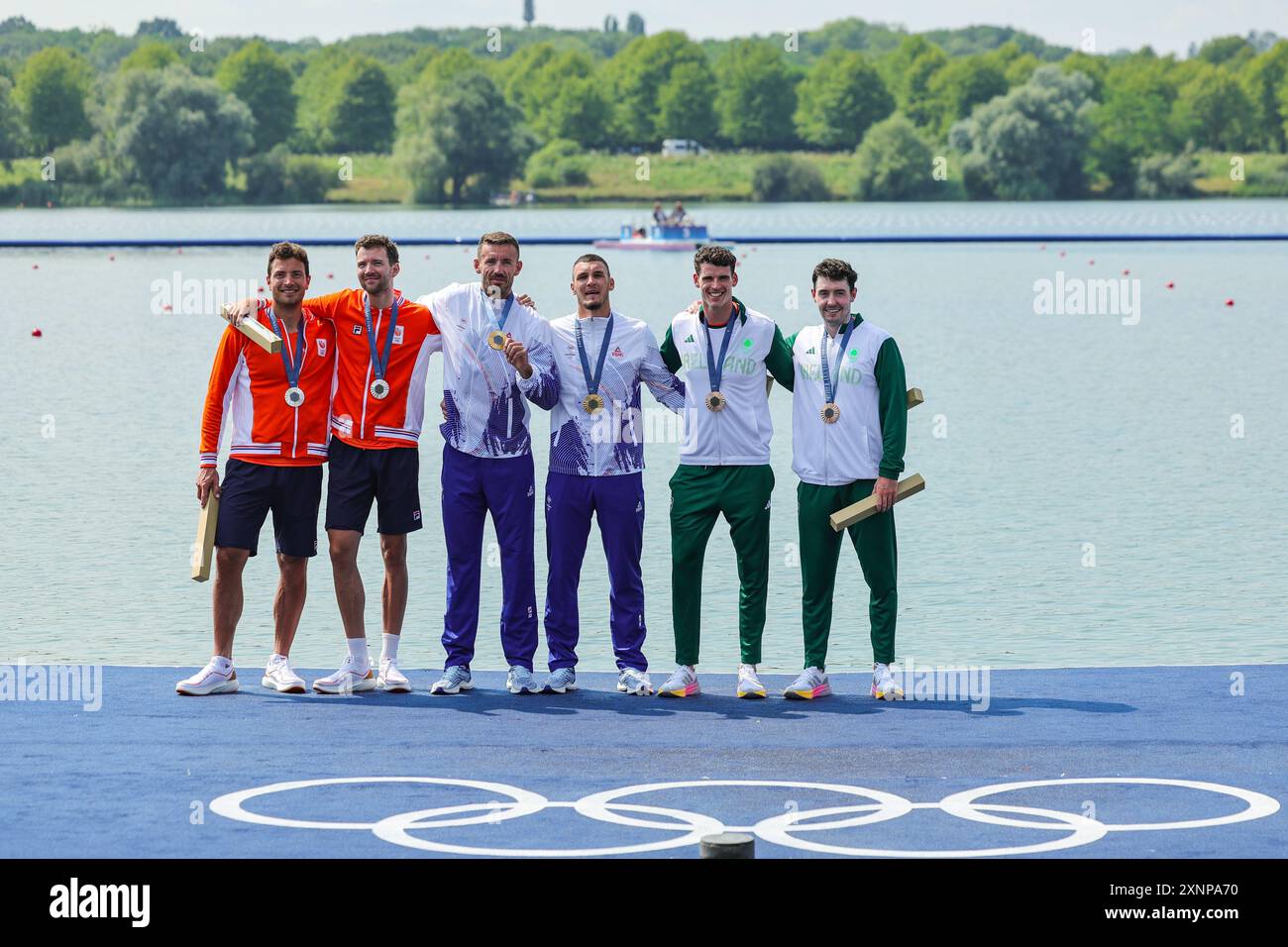 Vaires Sur Marne. 1st Aug, 2024. (L to R) Netherlands' silver medalists ...