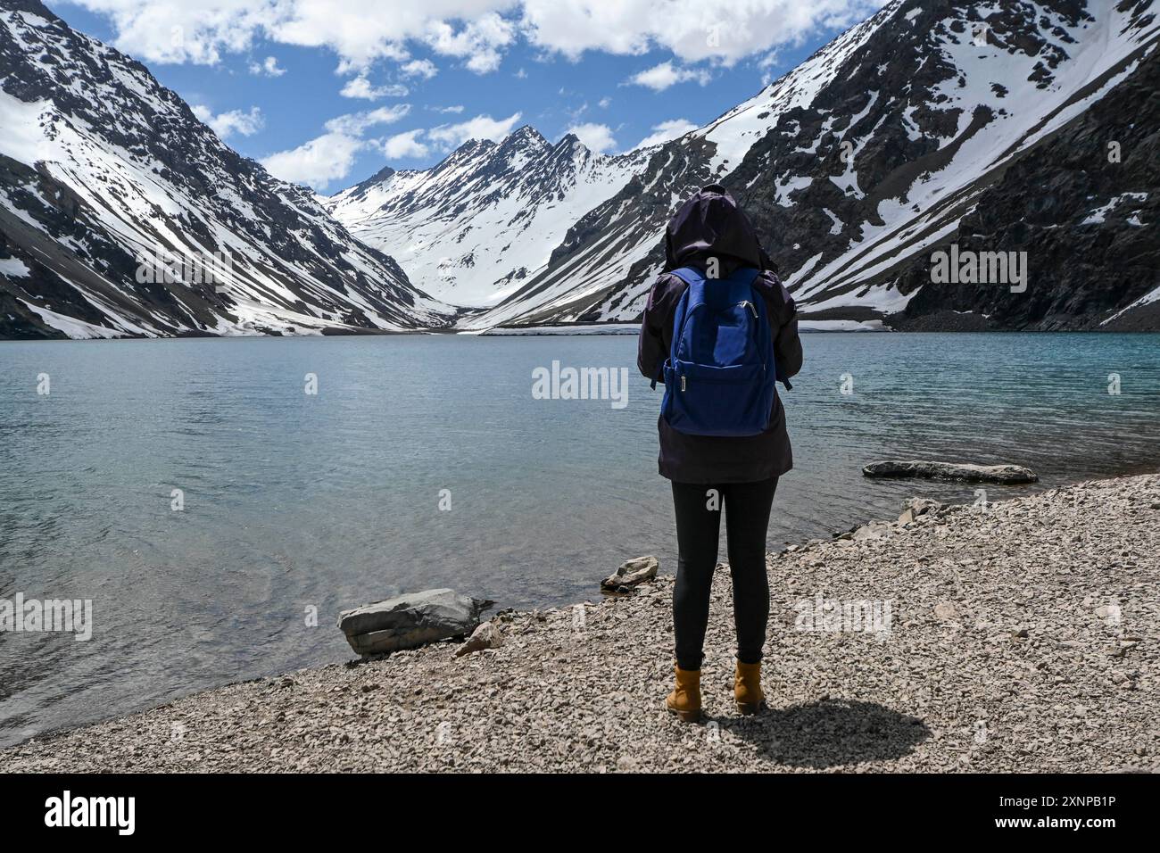 Laguna del Inca is a lake in the Cordillera region, Chile, near the ...