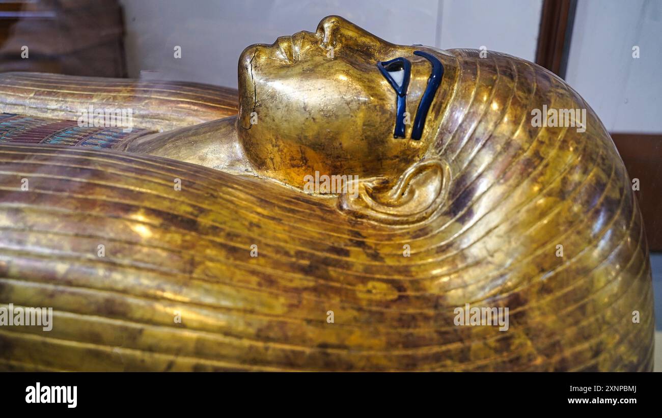 Cairo,Egypt,December 31,2019-Gilded coffin of Thuya with marble eyes ...