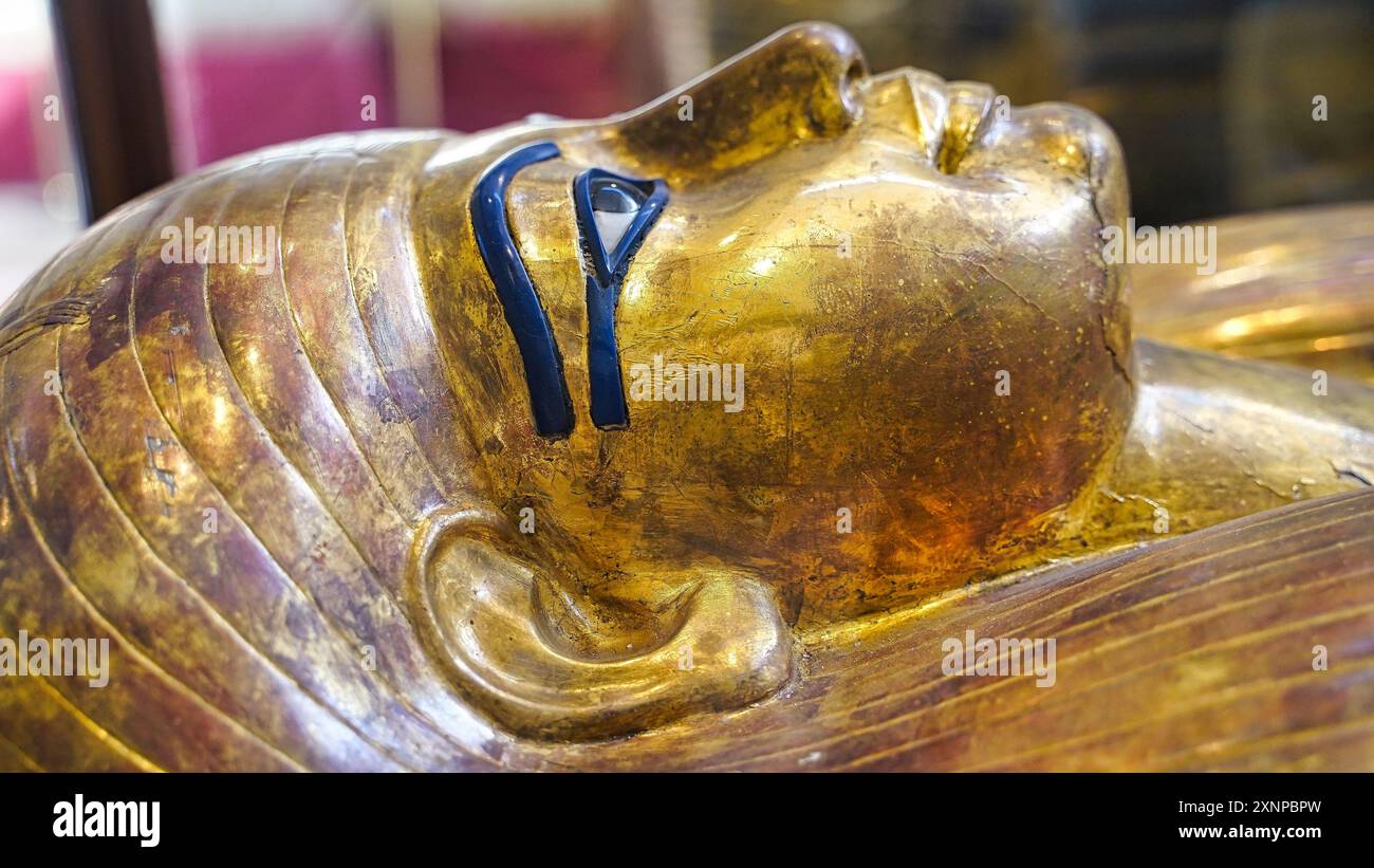Cairo,Egypt,December 31,2019-Gilded coffin of Thuya with marble eyes ...