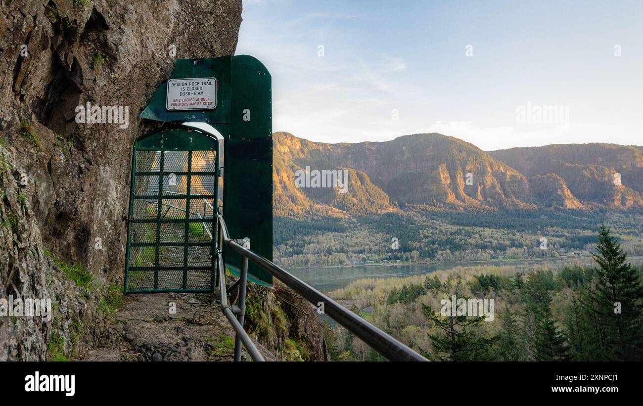 The gate to the Beacon Rock Trail in the Columbia Gorge is closed ...