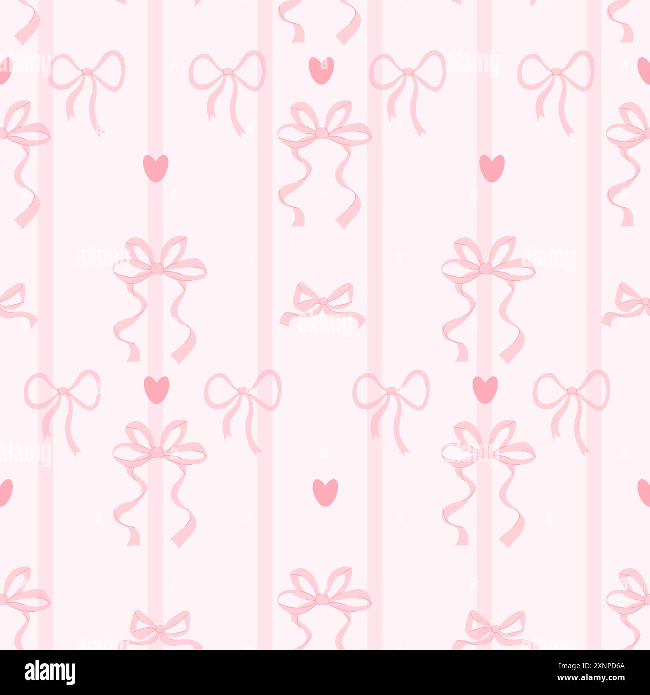 Cute coquette aesthetic seamless pattern pink ribbon bow on striped ...