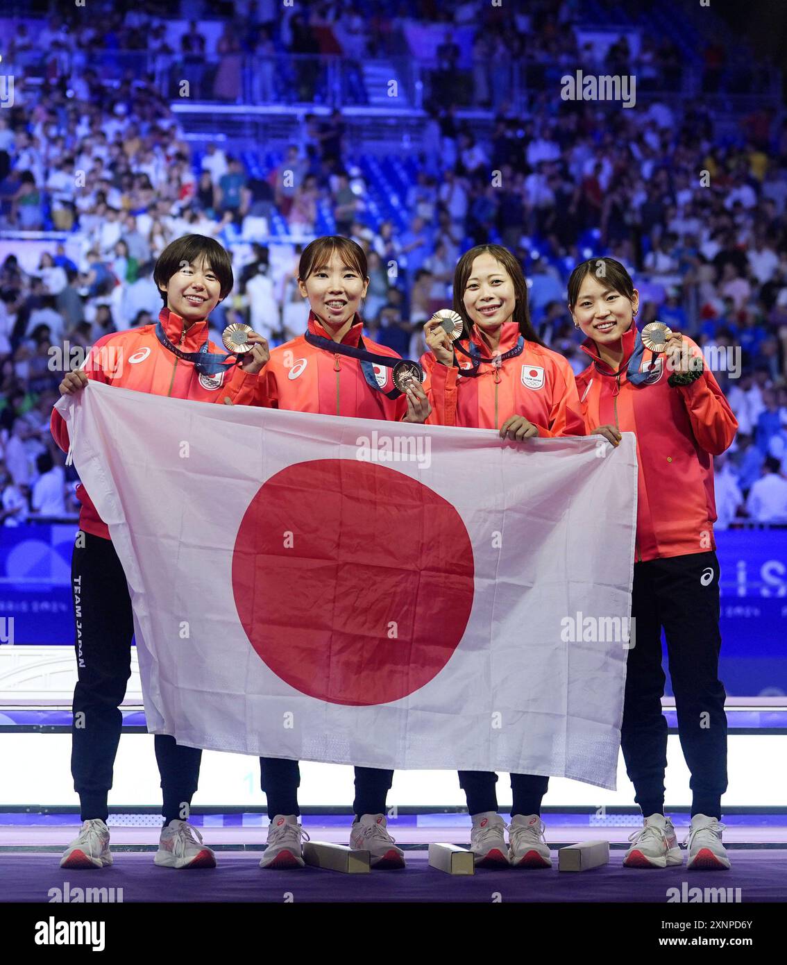 Japanese fencers (from L) Karin Miyawaki, Yuka Ueno, Komaki Kikuchi and ...