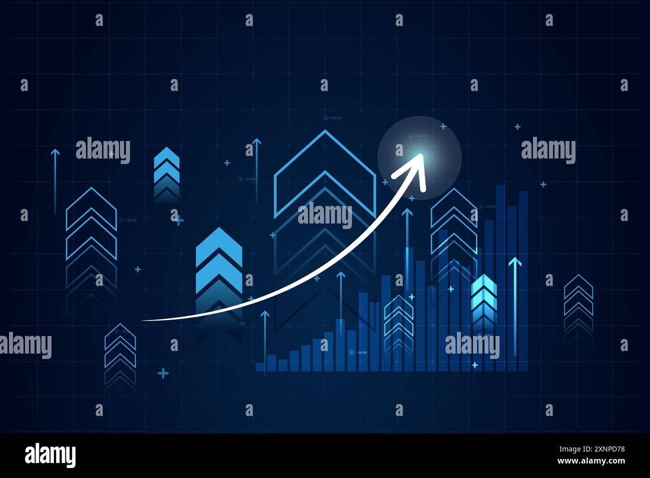 Blue abstract financial chart with up trend and arrow line graph in ...