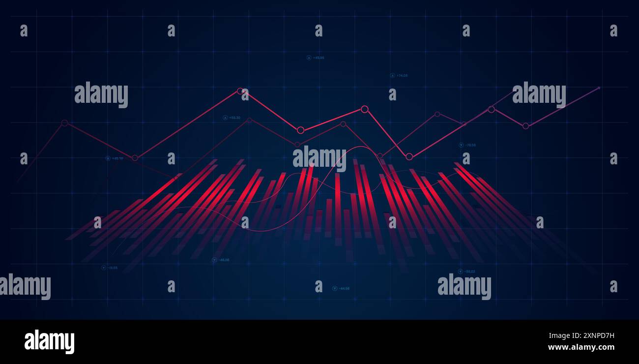Red abstract financial chart with uptrend line graph and numbers in ...