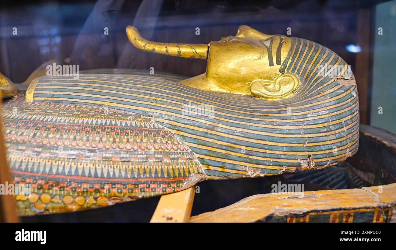 Cairo,Egypt,December 31,2019-Gilded mask of the inner coffin of ...