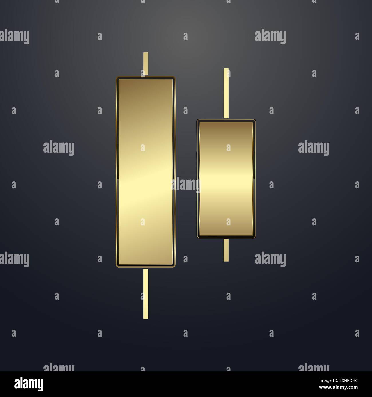 Two Gold, Luxury bar charts with up trend arrow on the top used for Business candle stick graph ...