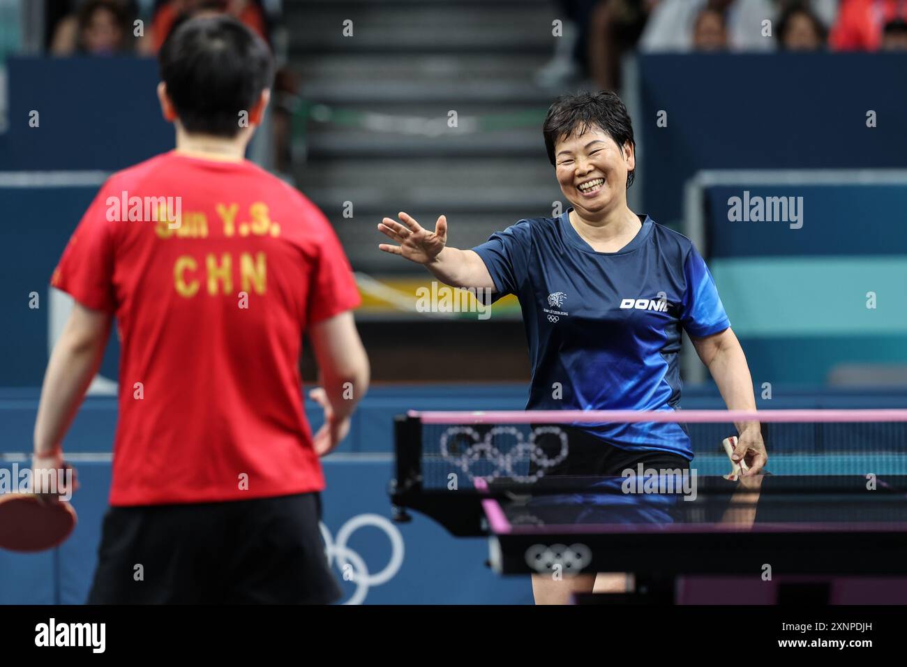 Beijing, France. 31st July, 2024. Ni Xia Lian (R) of Luxembourg reacts ...