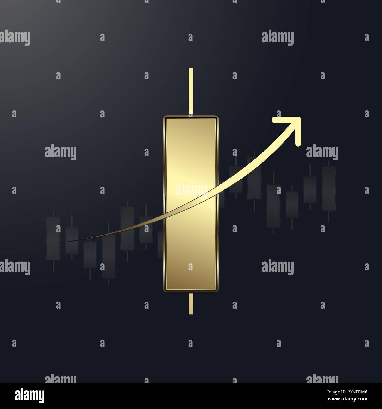 A Luxury bar chart. Gold Graph chart with up trend arrow on the top used for Business golden ...