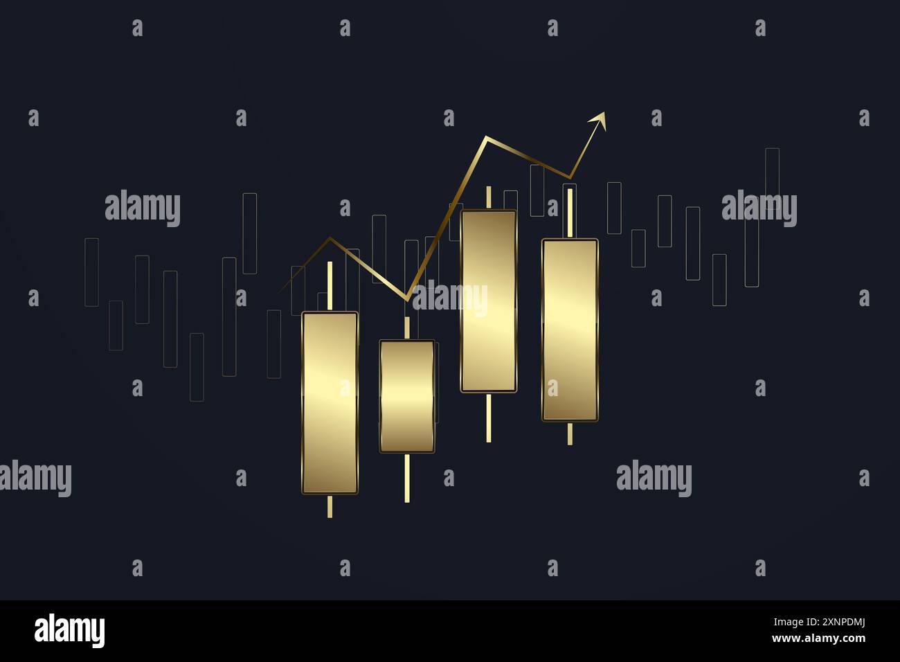Gold, Luxury bar charts with up trend arrow on the top used for Business candle stick graph ...