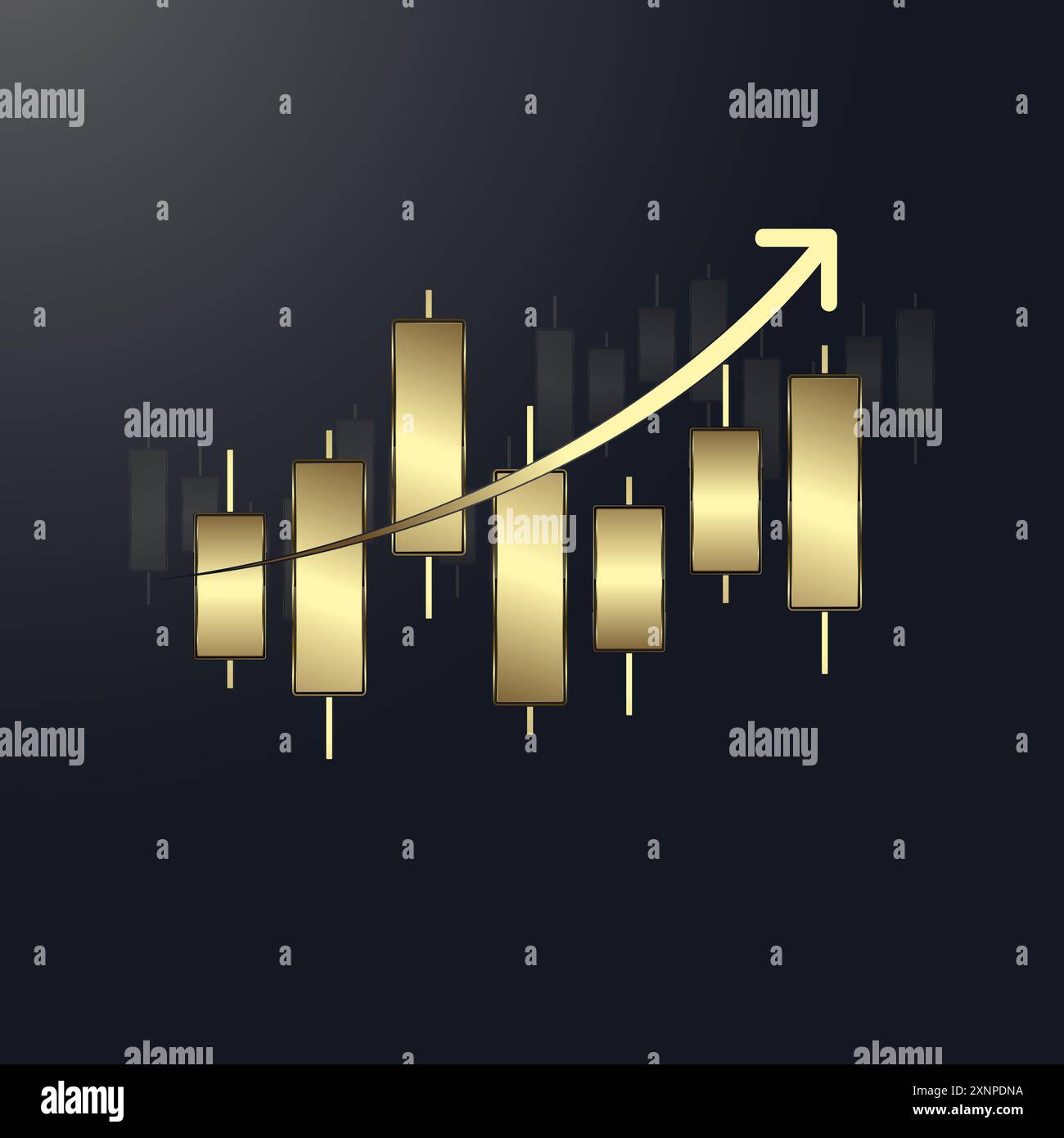 An up trend Luxury bar charts, Gold Graph chart, with up trend arrow on the top used for ...