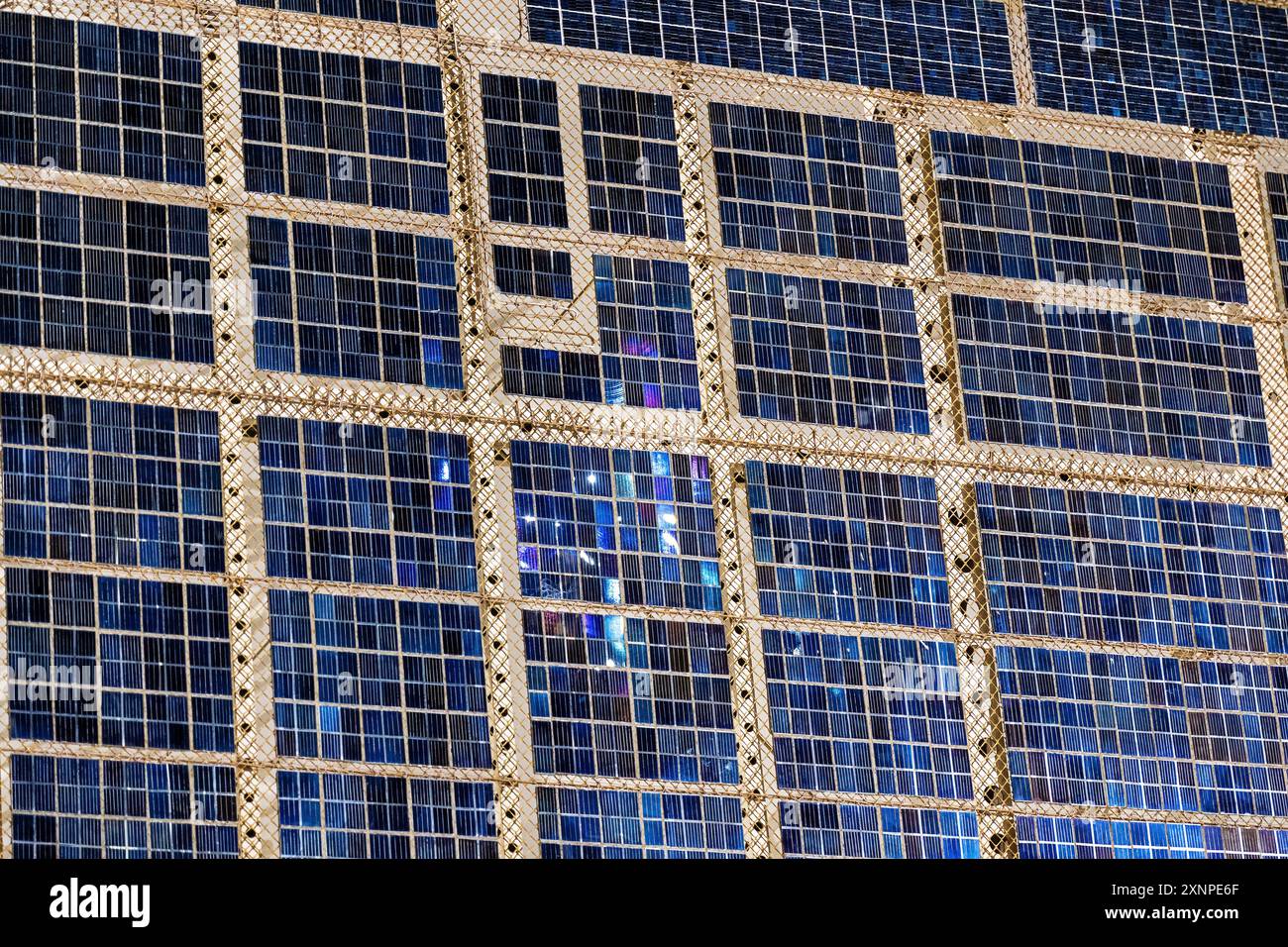 Old faded satellite blue solar panel for power generation in space ...