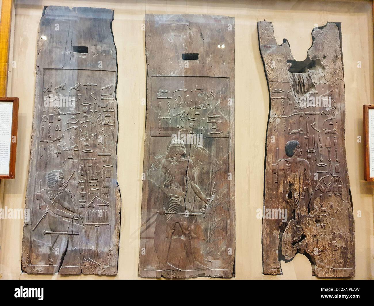 Cairo,Egypt,December 31,2019-Wood panels showcasing reliefs from the ...
