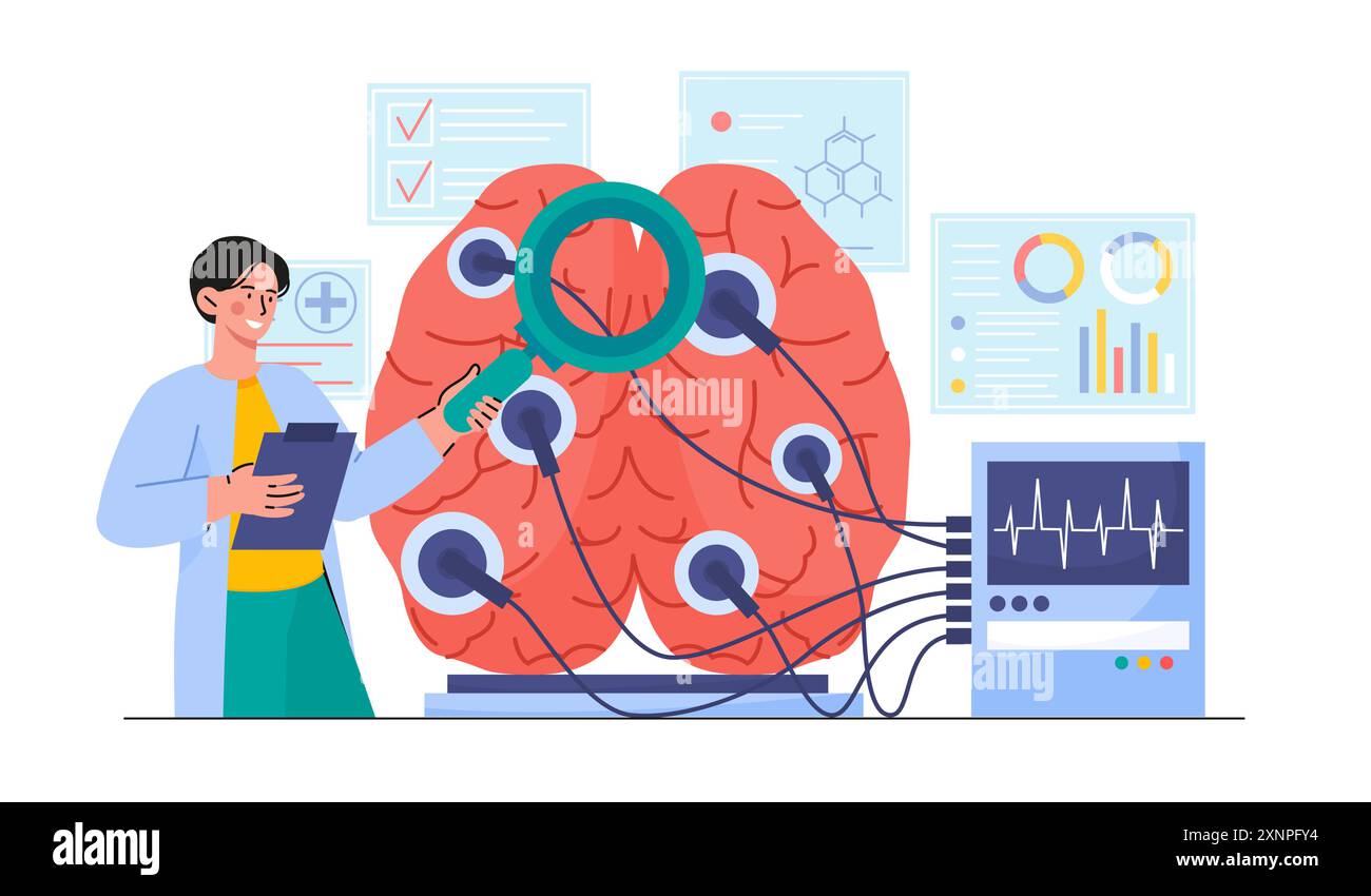 Doctor with brain check. Man in medical uniform evaluates brain with ...