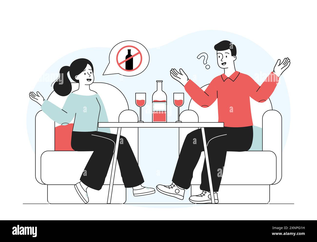 Woman refuse alcohol. Young girl refuses offer to drink wine or ...