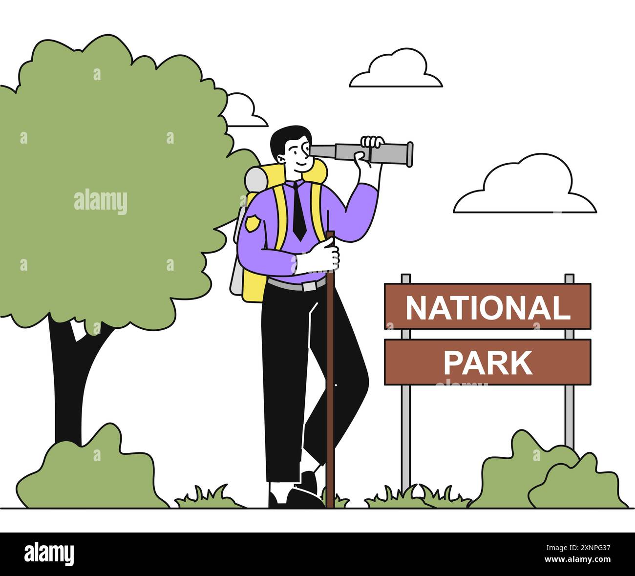 Forest ranger with telescope. Man in uniform in national park ...