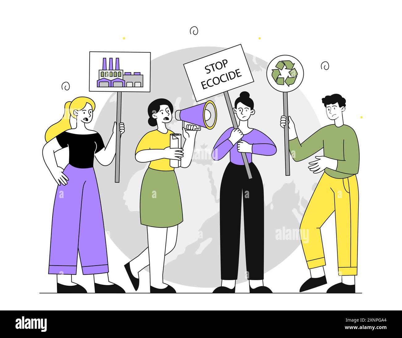 Eco activists at rally. Men and woman with signs and posters. Social ...