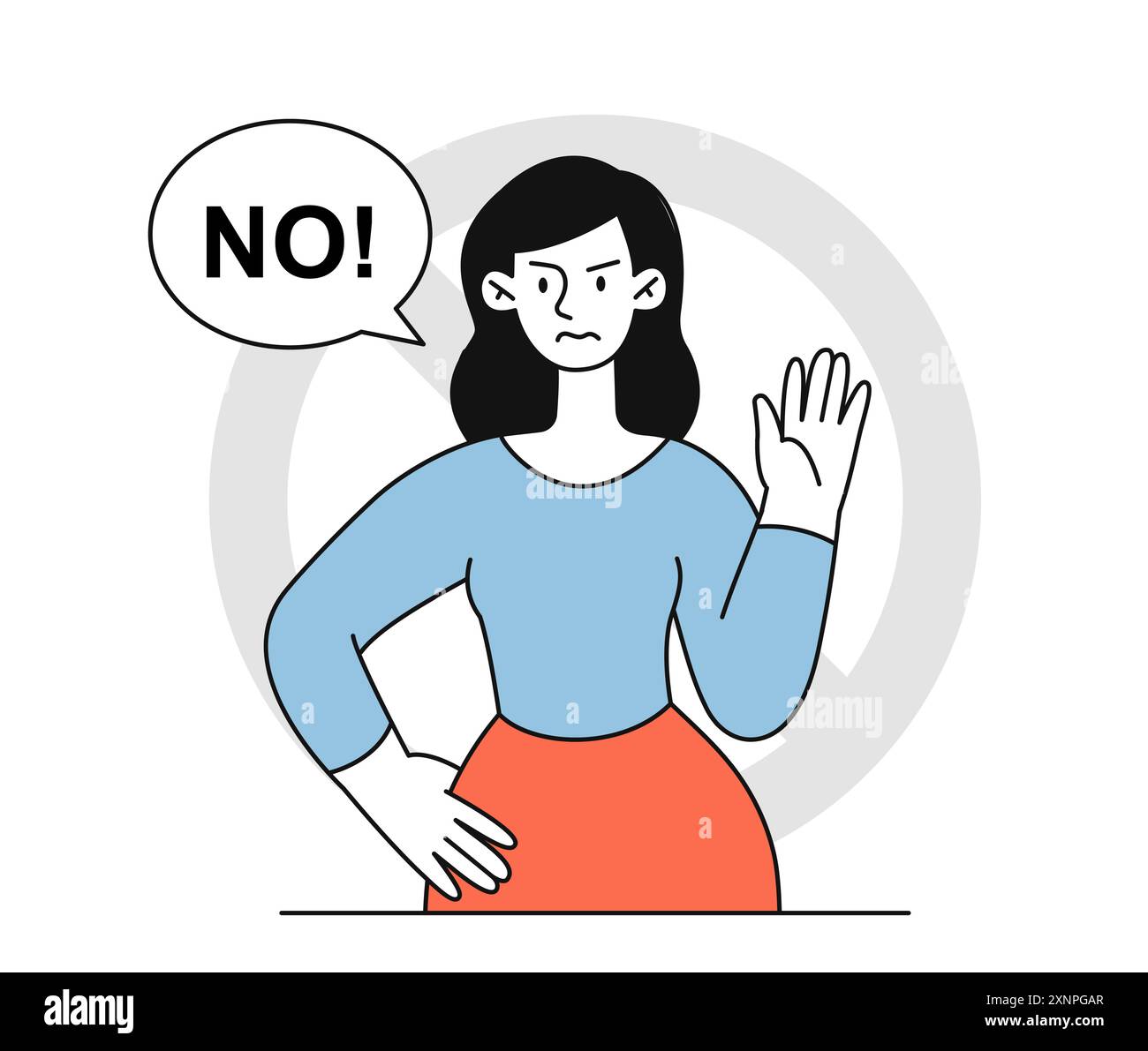 Woman say no. Young girl refuses offer. Stop sexism and gender ...