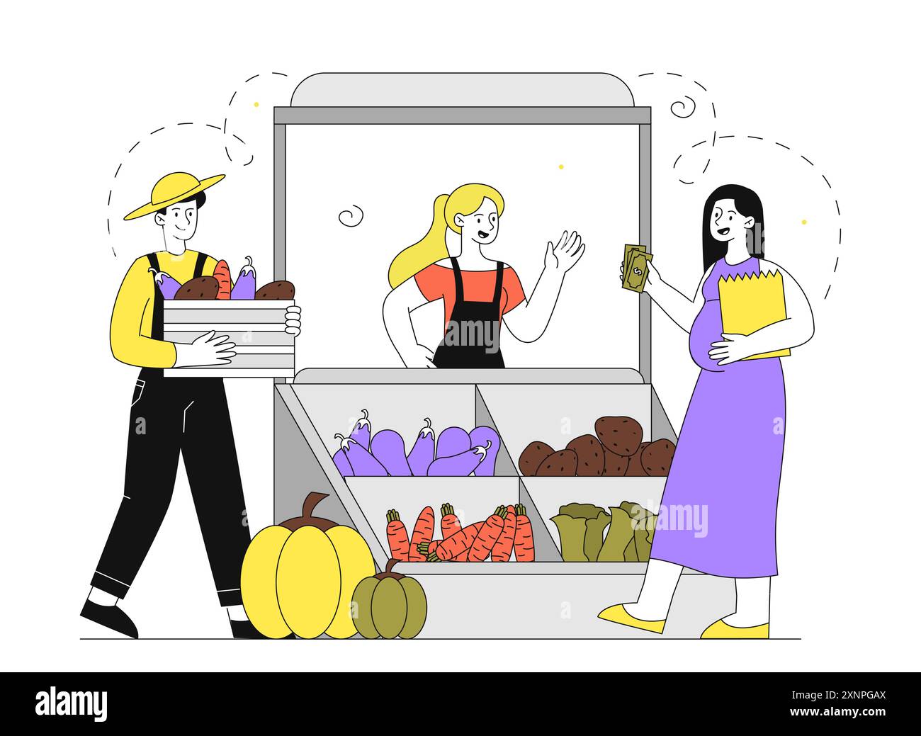 People at vegetable fair. Man and woman at fair buy natural and organic ...